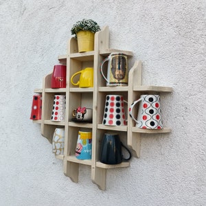 Natural Wooden Coffee Cup Mug Rack With Shelf.tea Cup Holder,rustic ...