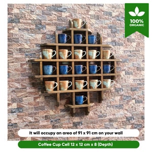 Natural Wood Mug Rack: Wall Mounted Coffee Cup Display - Etsy