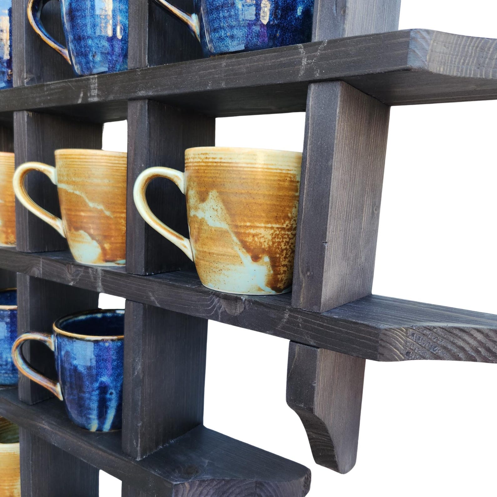 Rustic Wood Coffee Mug Rack With Shelf: Wall Mounted Display - Etsy