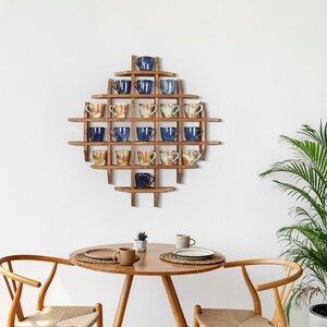 Natural Wood Mug Rack: Wall Mounted Coffee Cup Display - Etsy