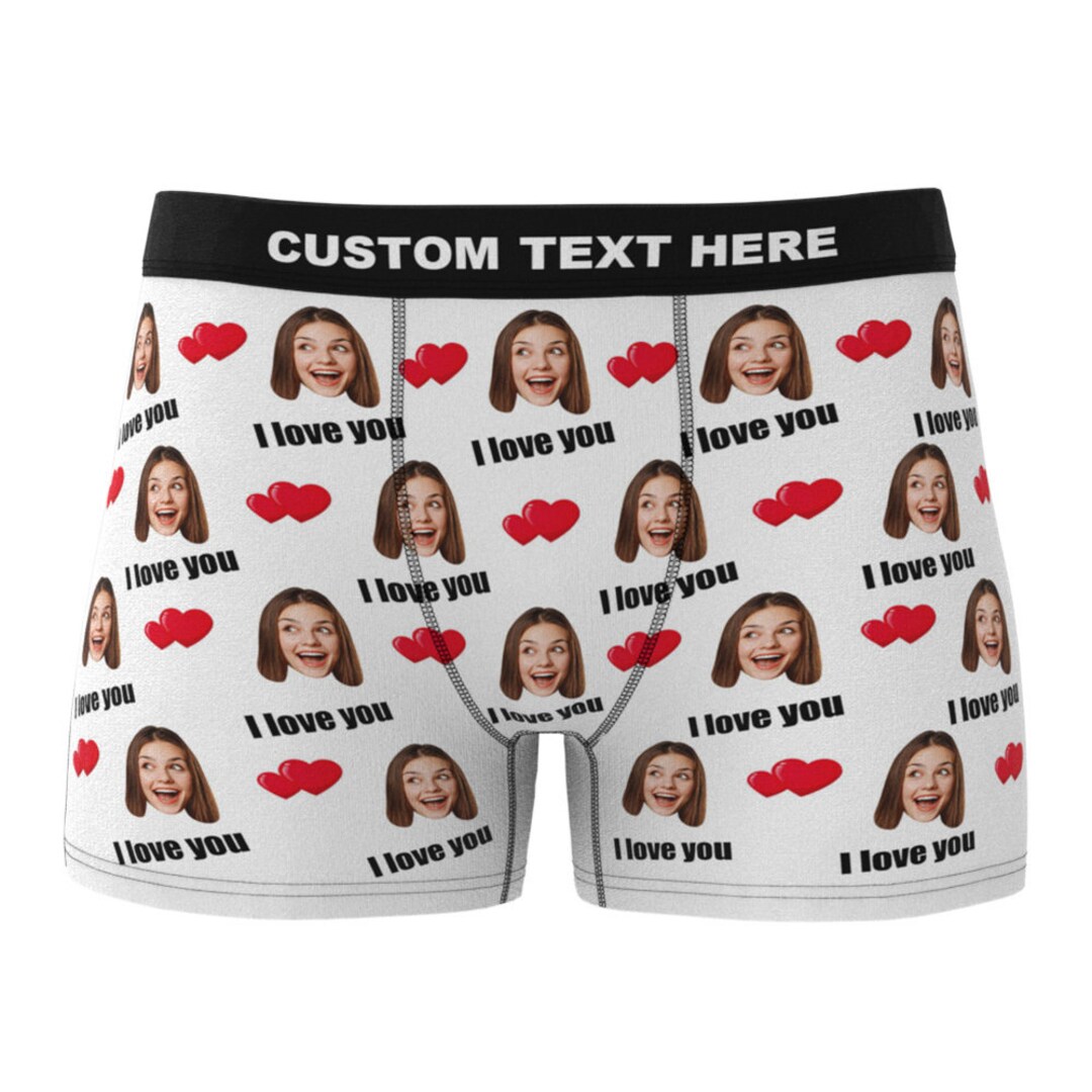MEN'S BOXER SHORTS, Heart Shorts Mens, I Love You Shorts, Face Print ...