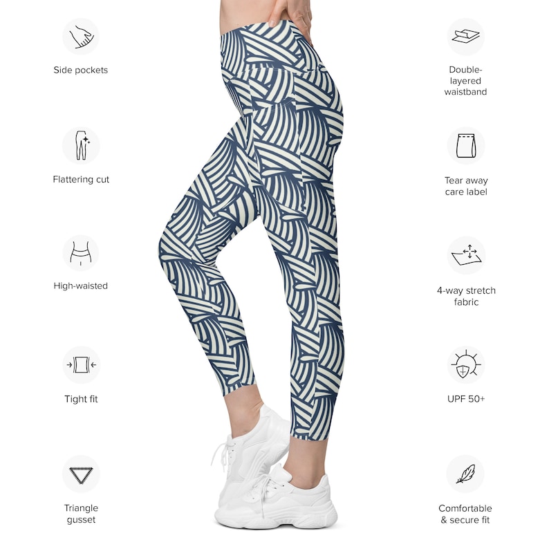WOMENS YOGA PANTS, Waves Leggings, Activewear Ocean Pattern Fitness ...