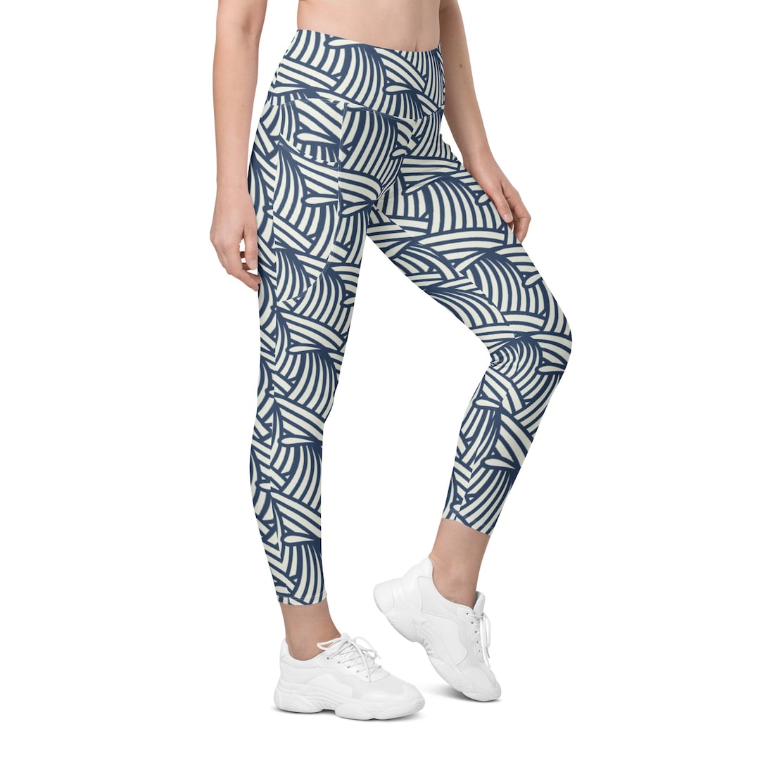 WOMENS YOGA PANTS, Waves Leggings, Activewear Ocean Pattern Fitness ...