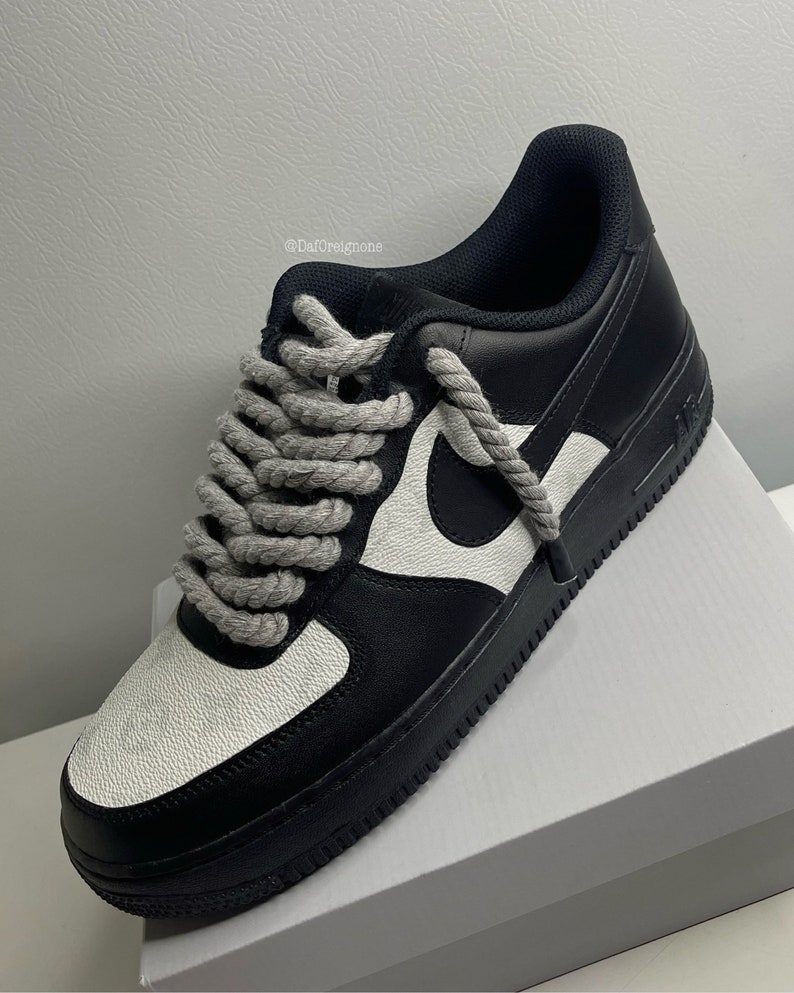 Custom AF1 White Leather Gray Chunky Rope Laces Black Air - Etsy