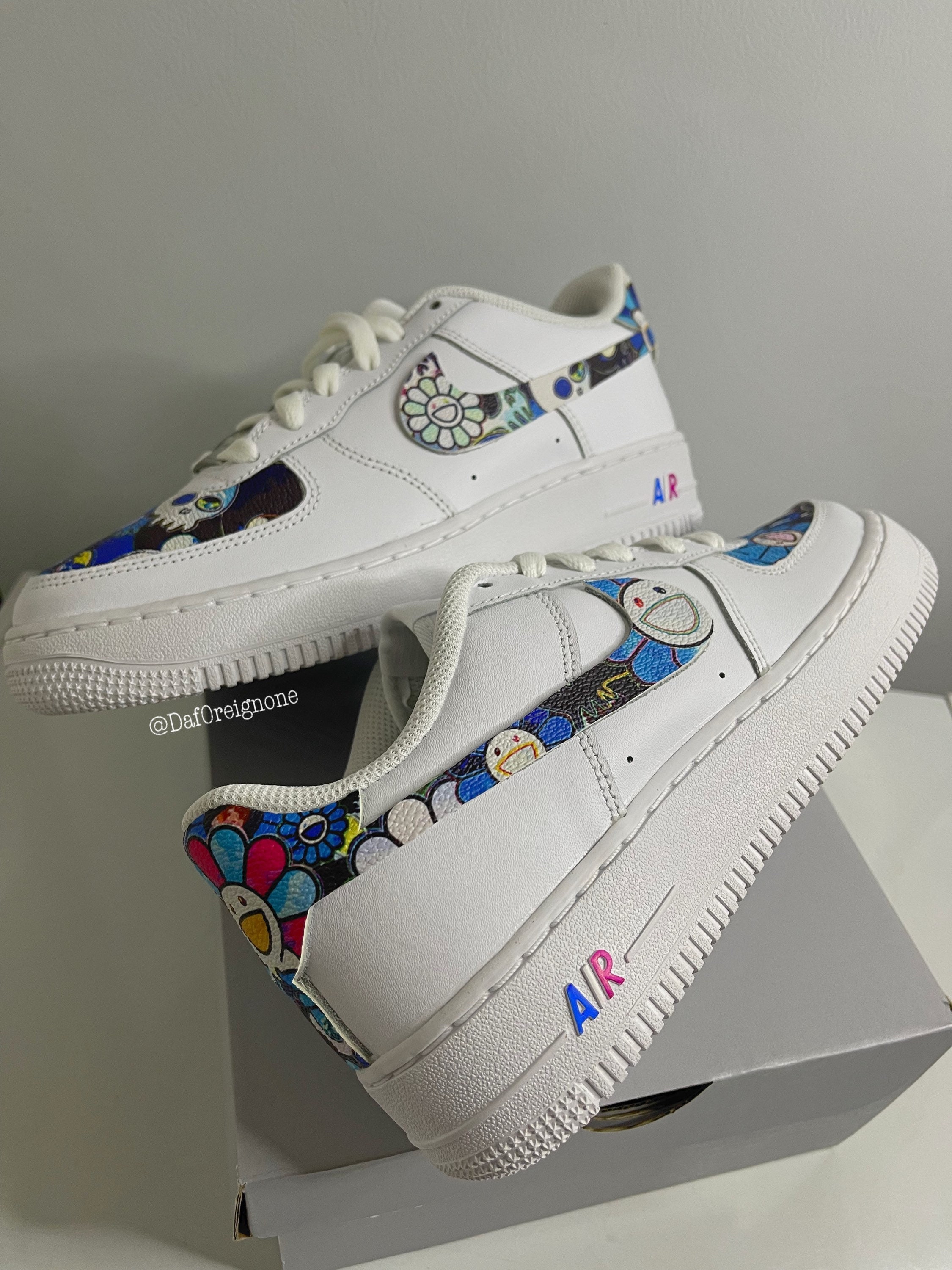 Custom AF1 Blue Flower Bomb and Skulls Air Force 1s - Etsy