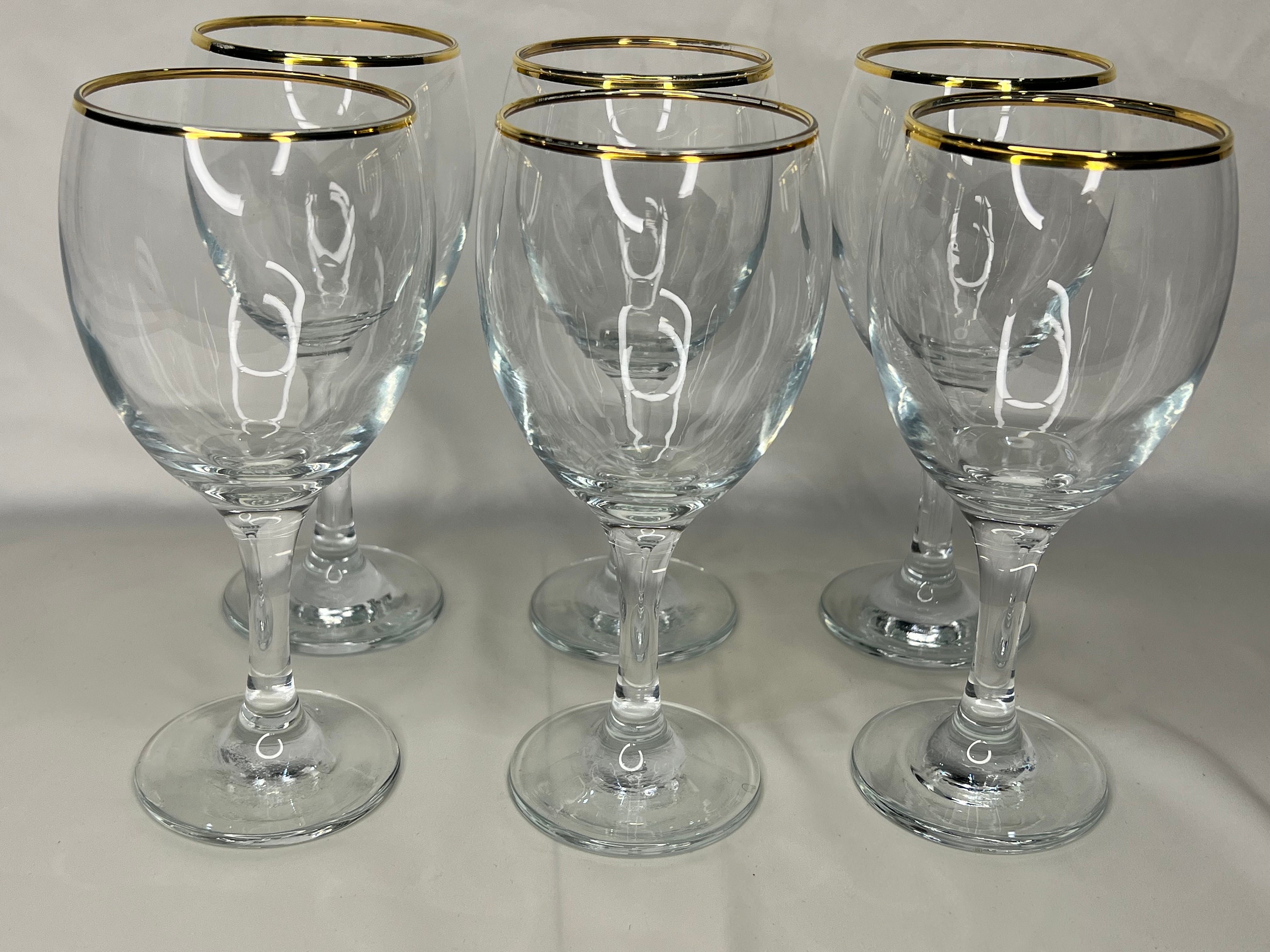 Set of 6 Long Stemmed Gold Rim Wine Glasses, Crystal, Barware - Etsy