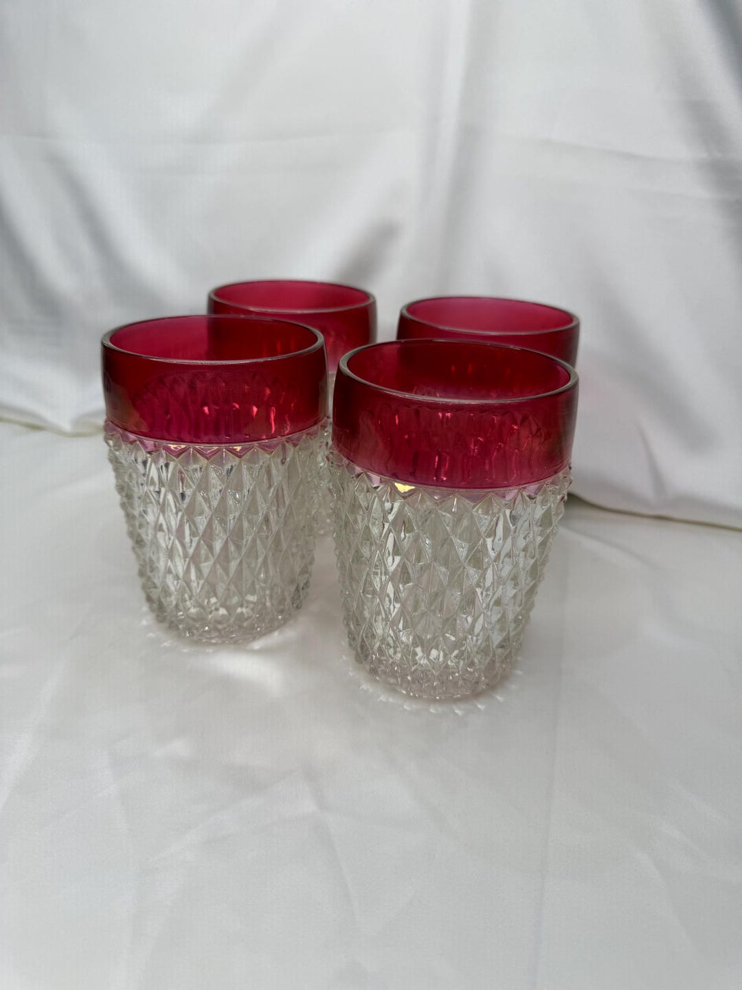 Vintage Indiana Glass Diamond Point Ruby Red Large Tumblers. Set of 4 ...