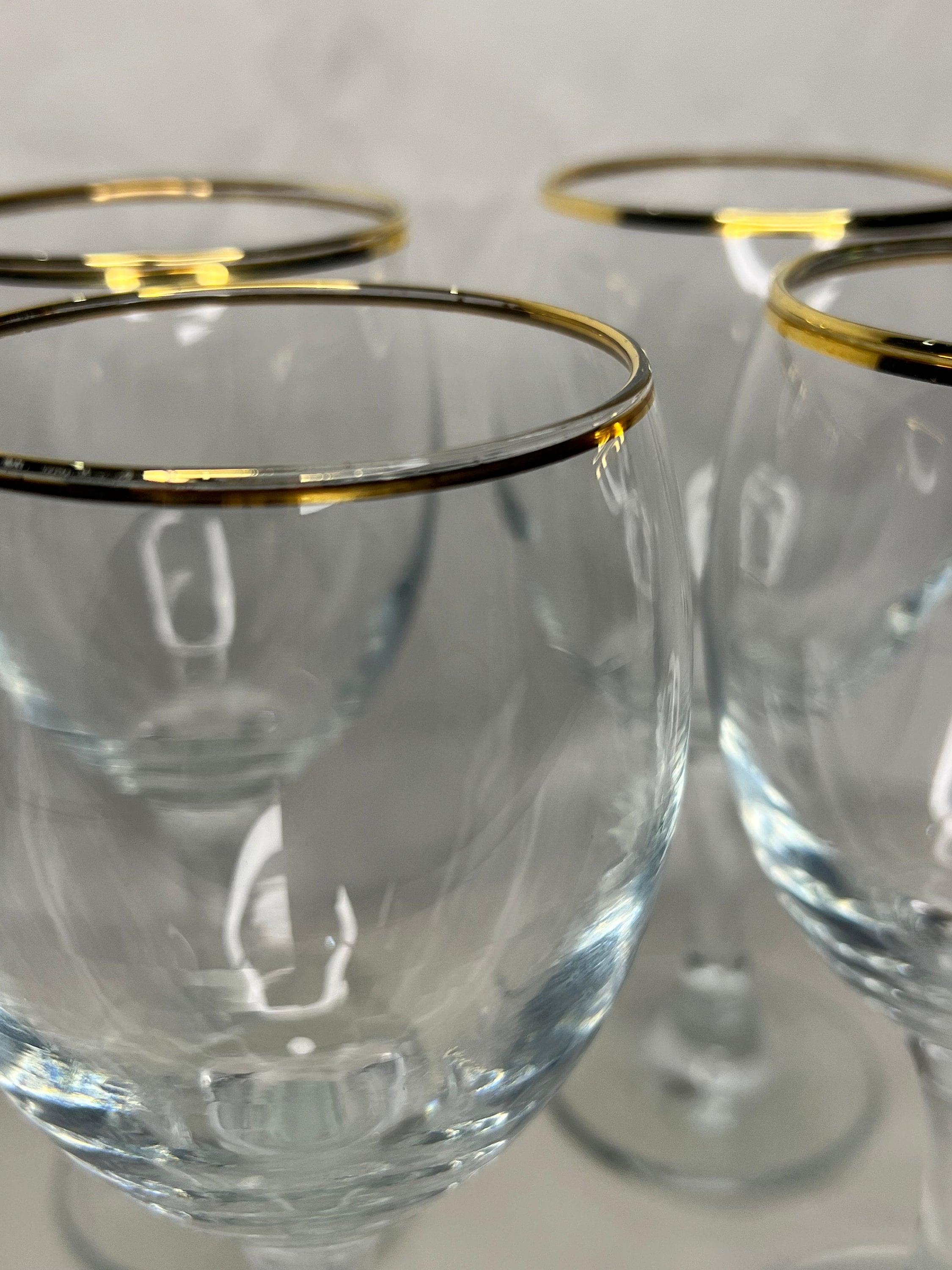 Set of 6 Long Stemmed Gold Rim Wine Glasses, Crystal, Barware - Etsy