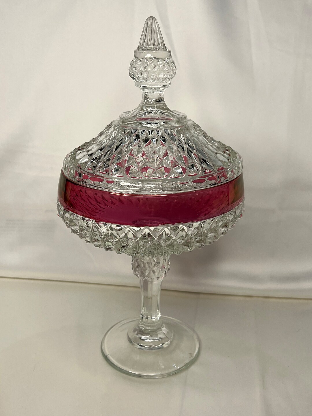Vintage Indiana Glass Ruby Diamond Jar, Candy Bowl/dish With Lid ...