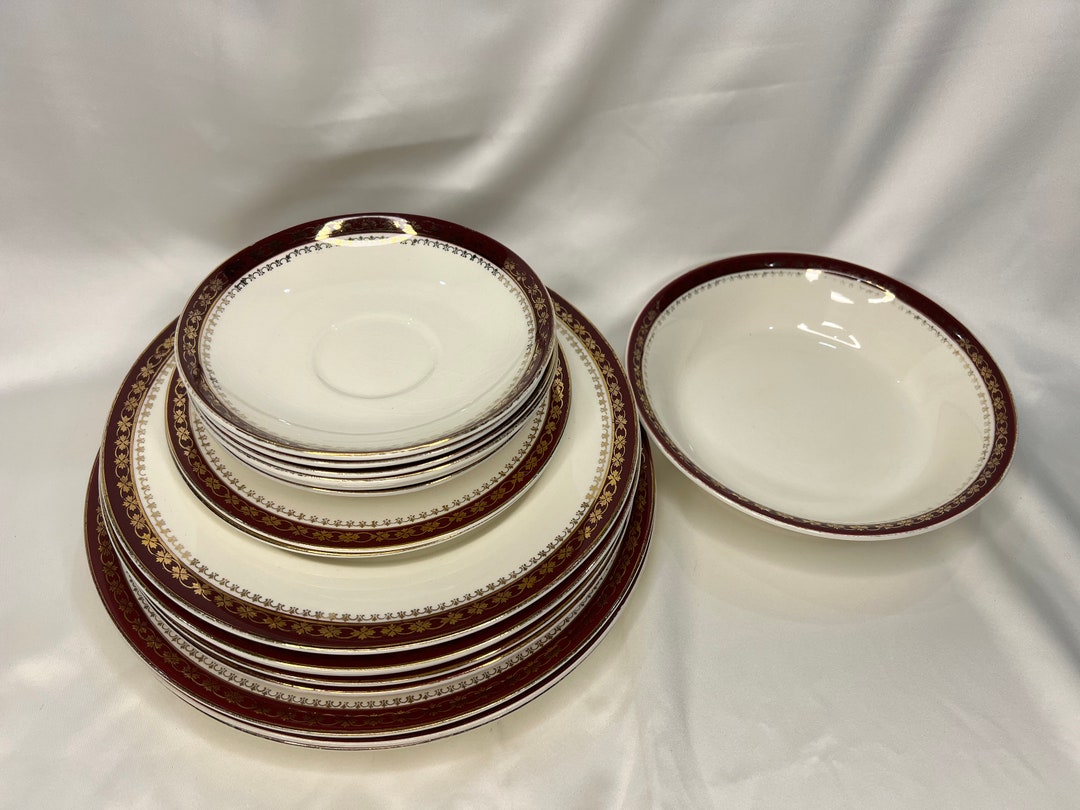 ALFRED MEAKIN Maroon/burgundy Gold Dinner Set, Sold Separately. Vintage ...