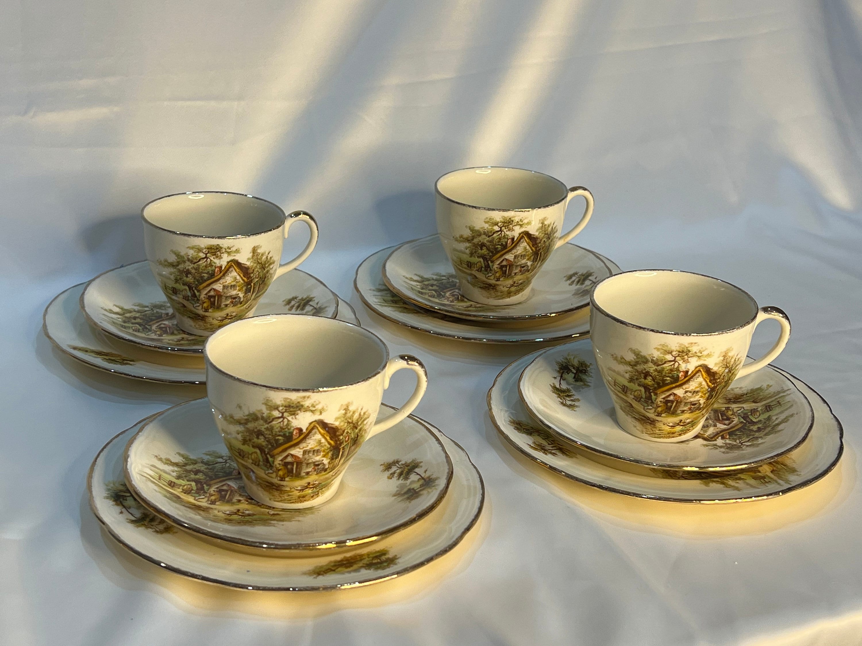 Alfred Meakin the Rest, Trios of Cup, Saucer and Tea Plate. 4 Sets ...