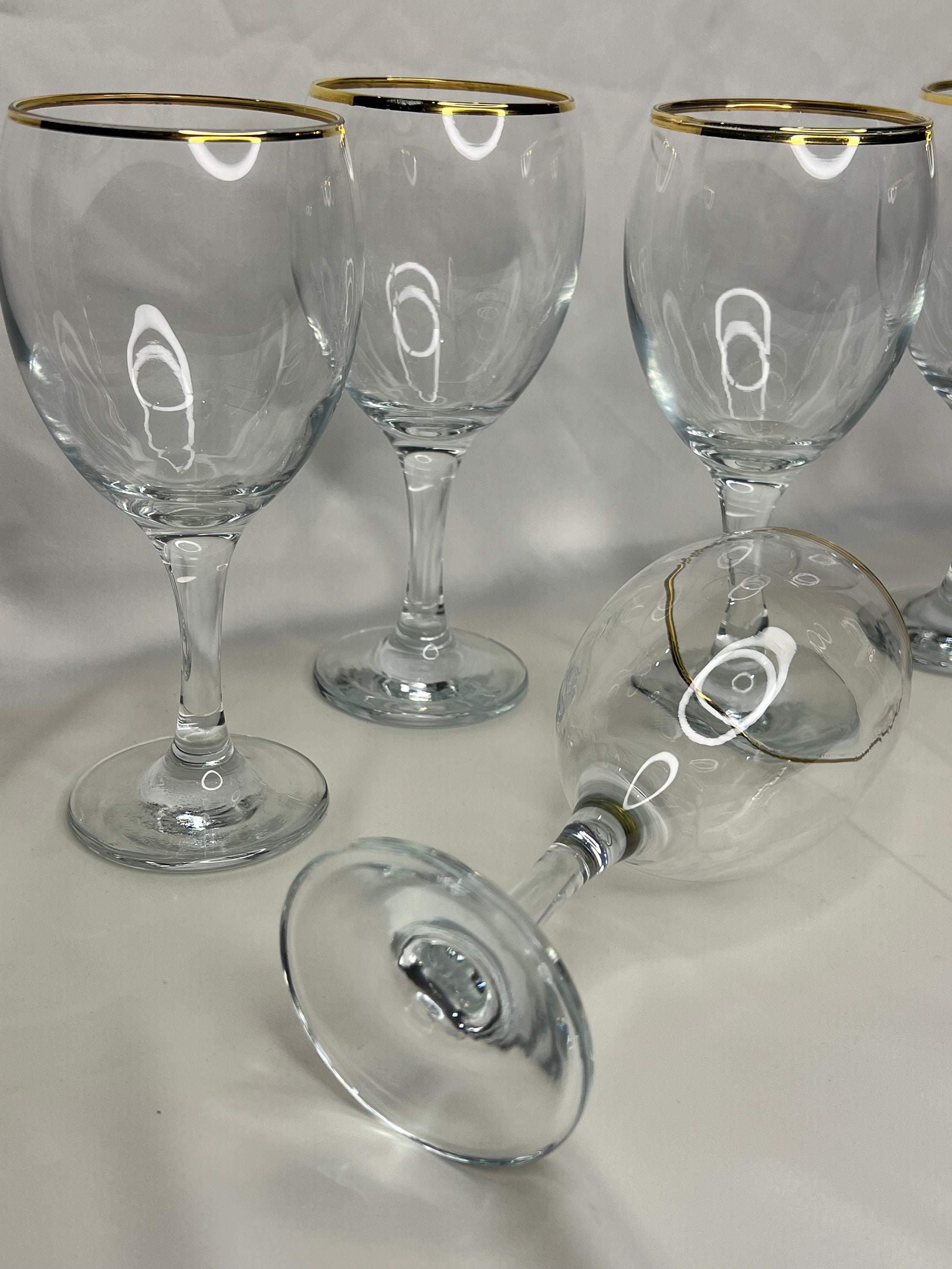 Set of 6 Long Stemmed Gold Rim Wine Glasses, Crystal, Barware - Etsy