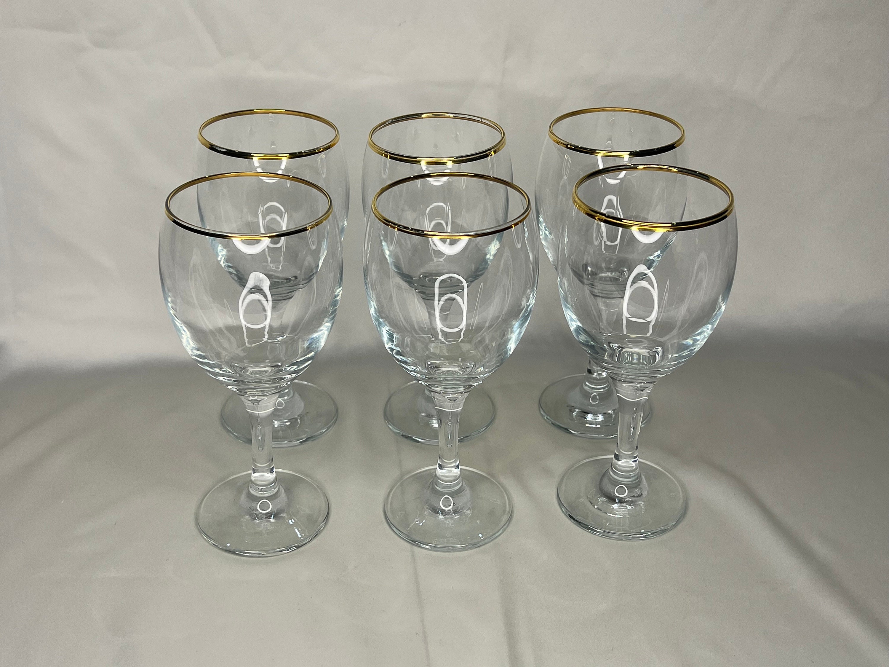Set of 6 Long Stemmed Gold Rim Wine Glasses, Crystal, Barware - Etsy