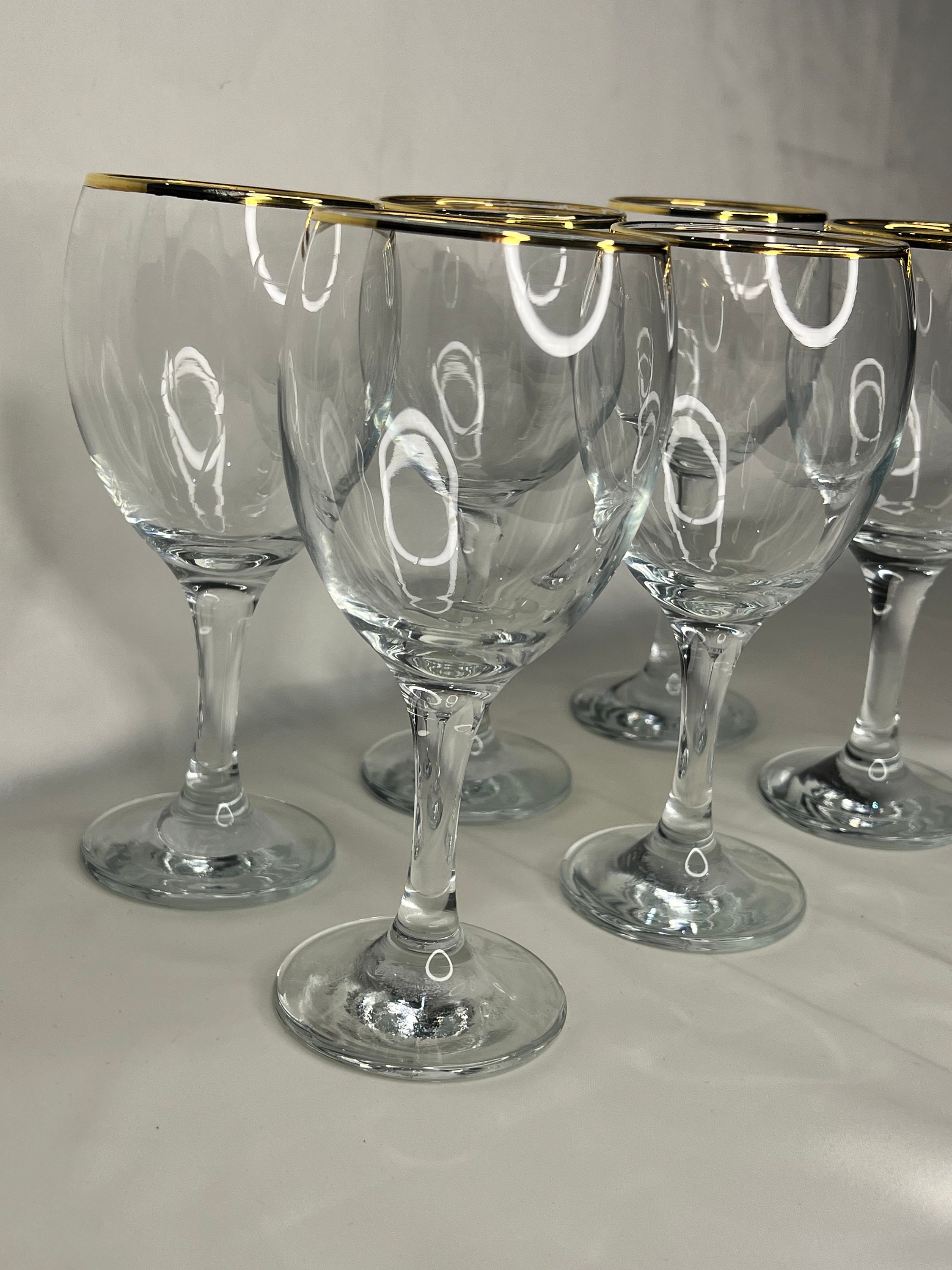 Set of 6 Long Stemmed Gold Rim Wine Glasses, Crystal, Barware - Etsy