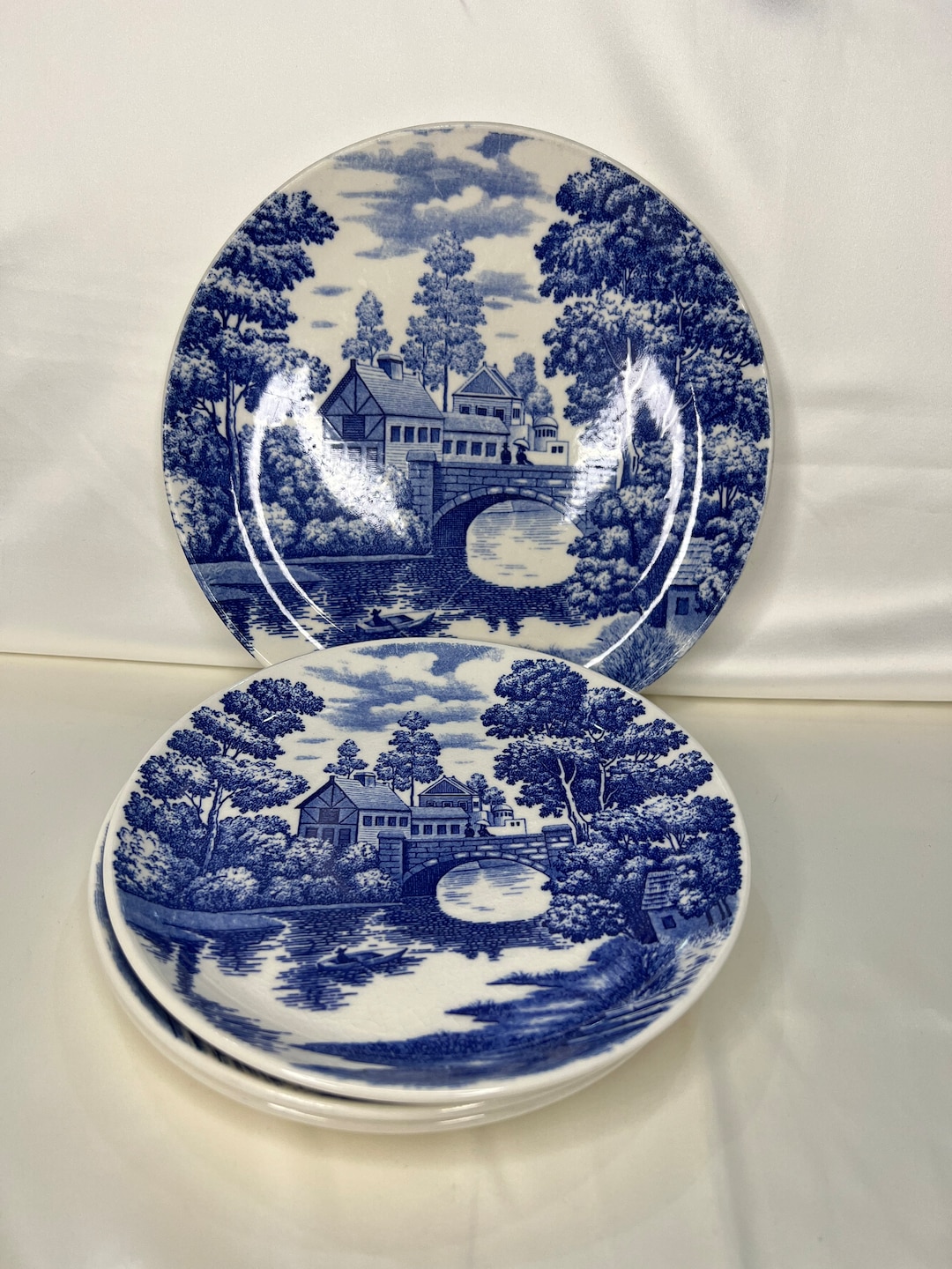 Vintage Nasco of Japan Hand-painted Lakeview Blue and White. Dinner ...