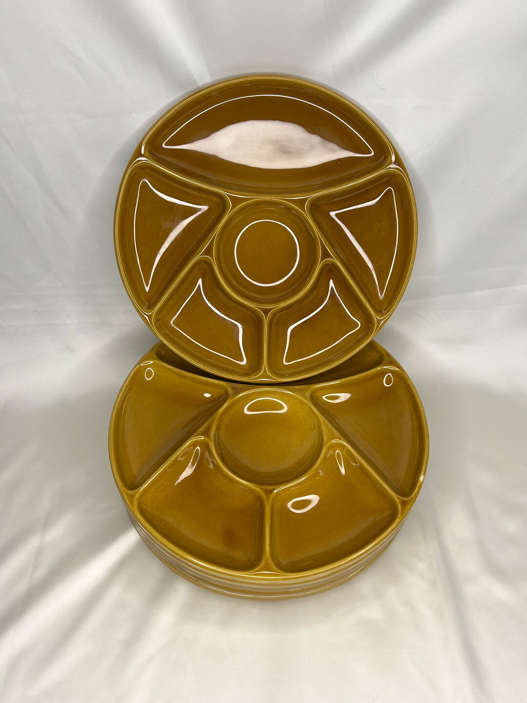 Rare Vintage Gien France Fondue Khaki Earthenware Plate/platter. Divided Veggie Serving Platters ...