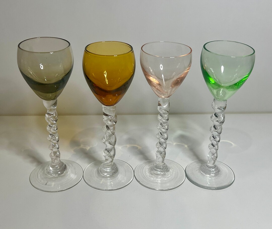 Vintage Multi Liqueur Wine Cordials Sherry Twisted Clear Stem Glasses