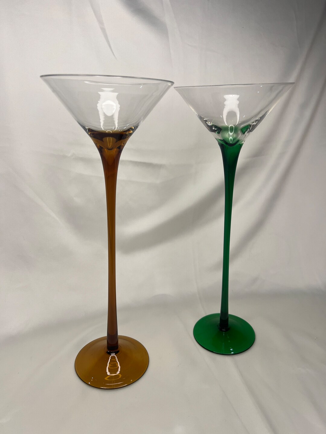 Tall Elegant Long Stemmed Martini Glasses. 1 X Brown.1 X Green. Sold ...