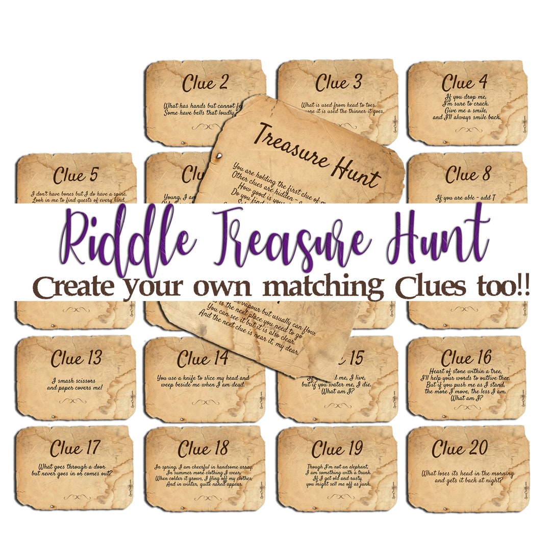 Riddle Treasure Hunt Clues: Editable & Printable for Teens, Adults - Etsy
