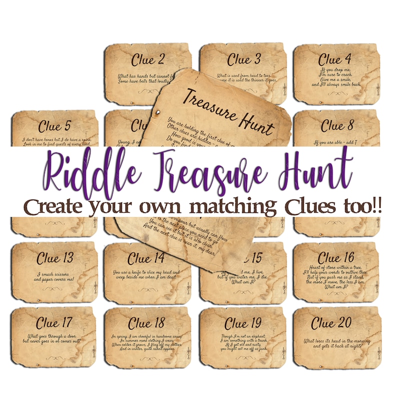 Riddle Treasure Hunt Clues for Older Kids, Teens and Adults. Customise ...