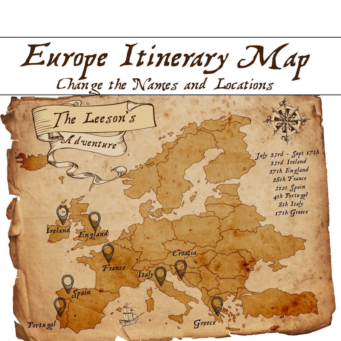 Treasure Map of Europe Travel Itinerary Printable Templates You Can ...