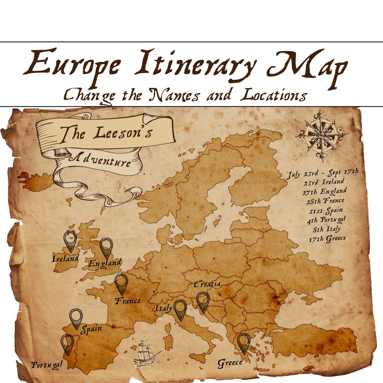 Treasure Map of Europe Travel Itinerary Printable Templates You Can ...