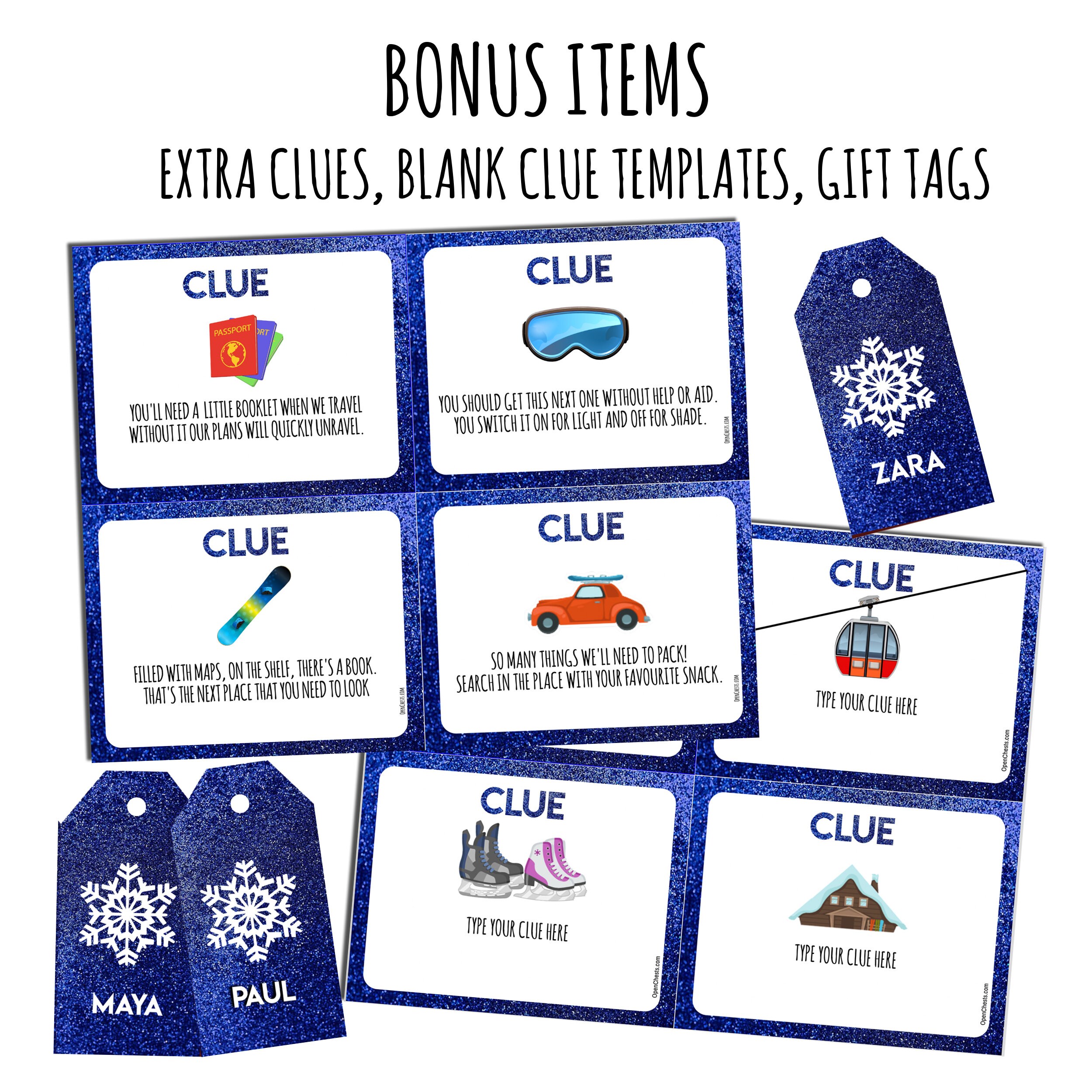 Surprise Ski or Snowboard Vacation Gift Reveal Idea Treasure Hunt Clues ...