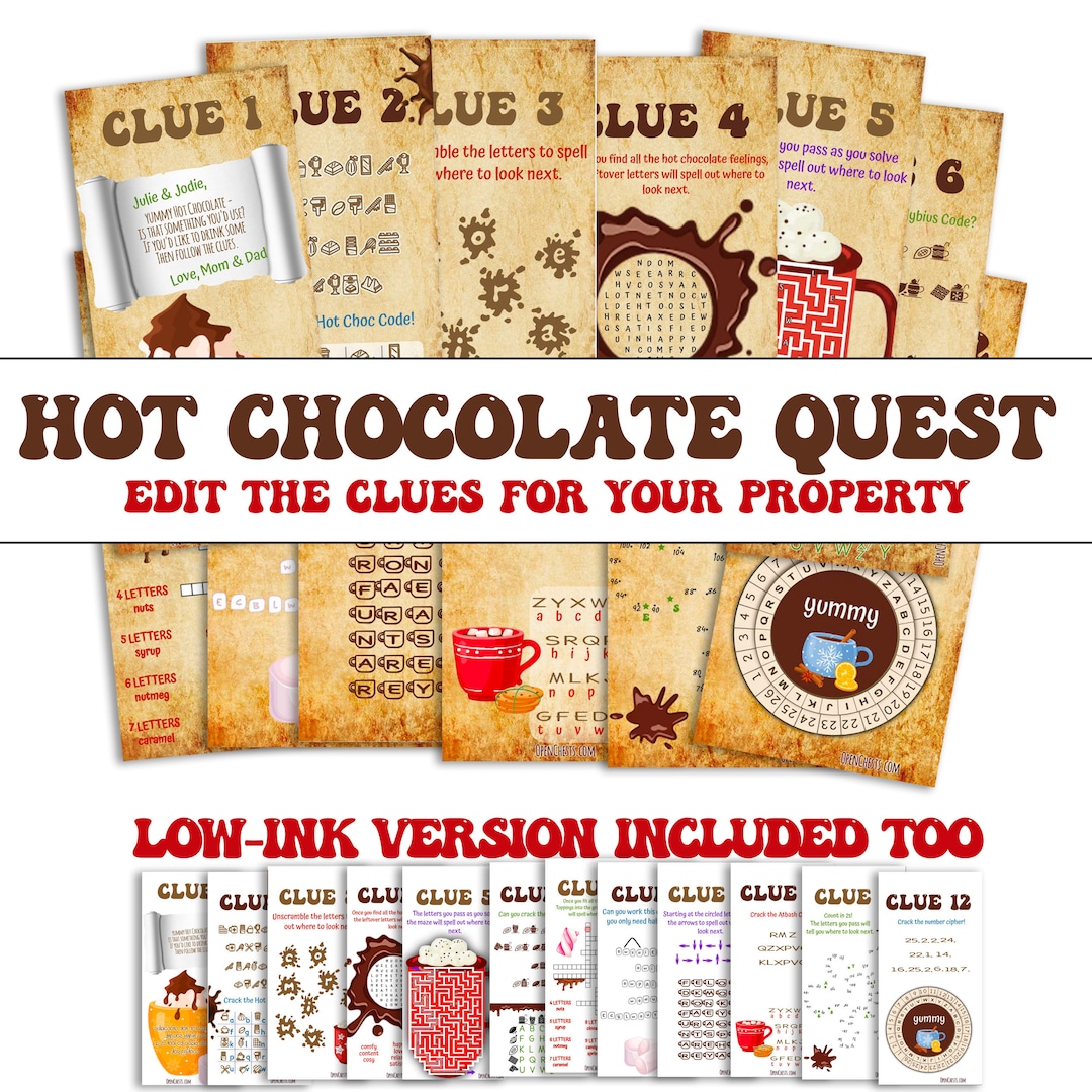 Hot Chocolate Game Treasure Hunt Clues for Older Kids Editable Inside ...