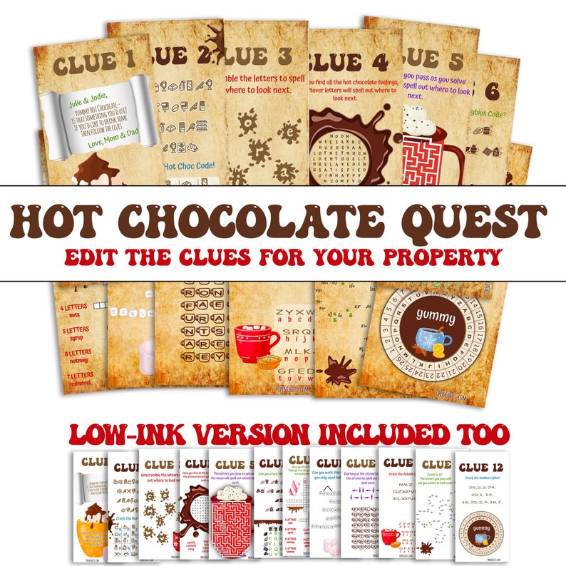 Hot Chocolate Game Treasure Hunt Clues for Older Kids Editable Inside ...