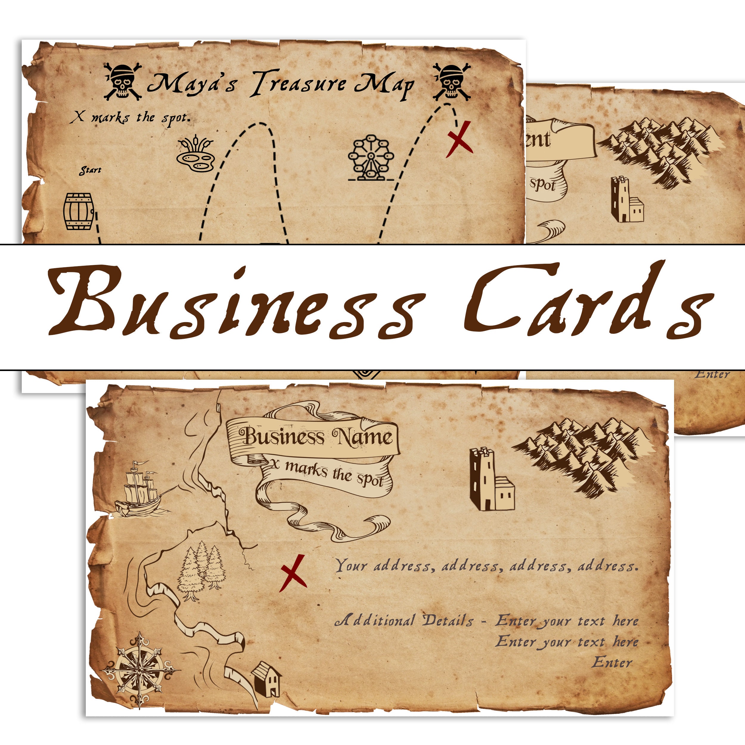 Treasure Map Business Card Sizes - Etsy Australia
