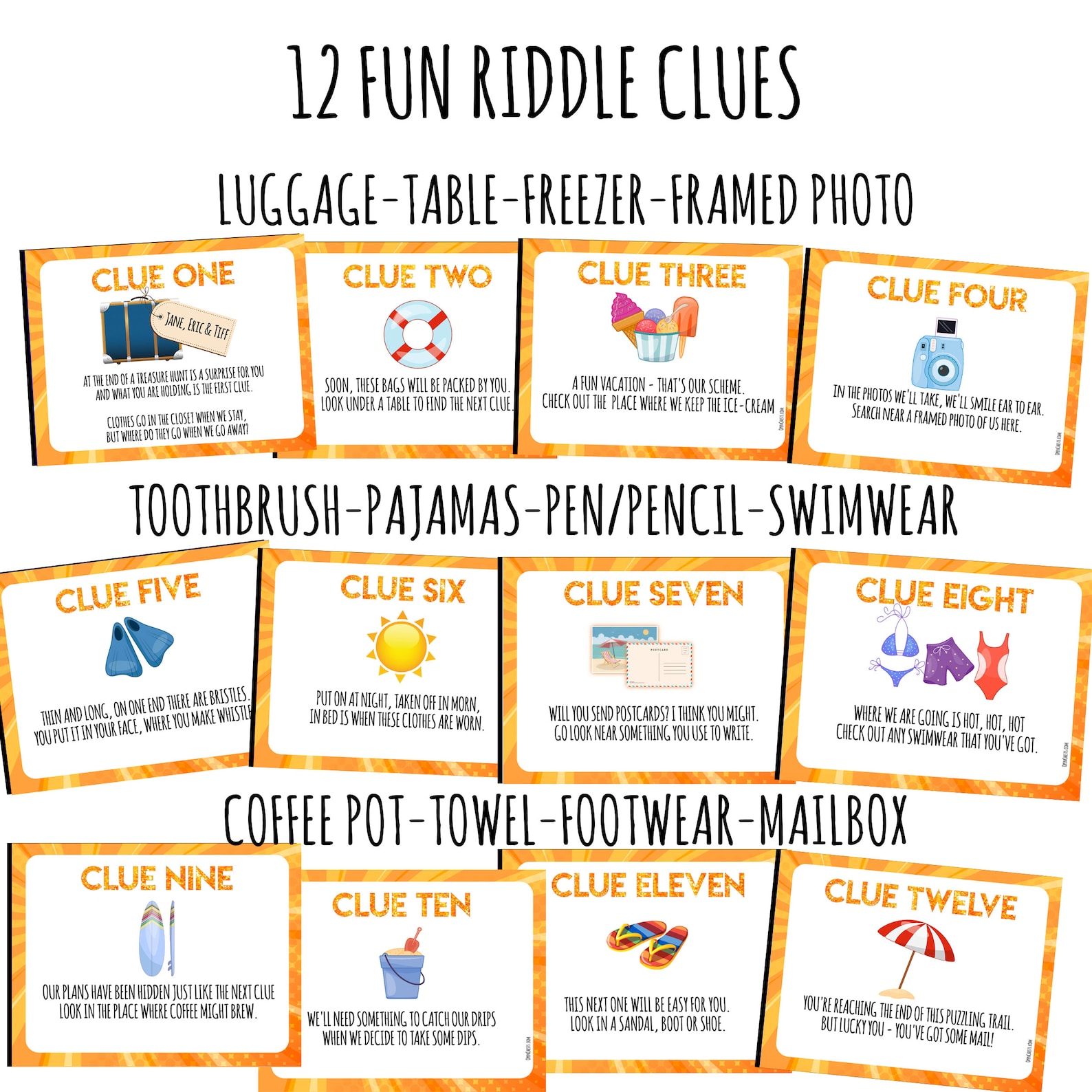 Vacation Scavenger Hunt With Riddle Clues and Boarding Passes - Great ...