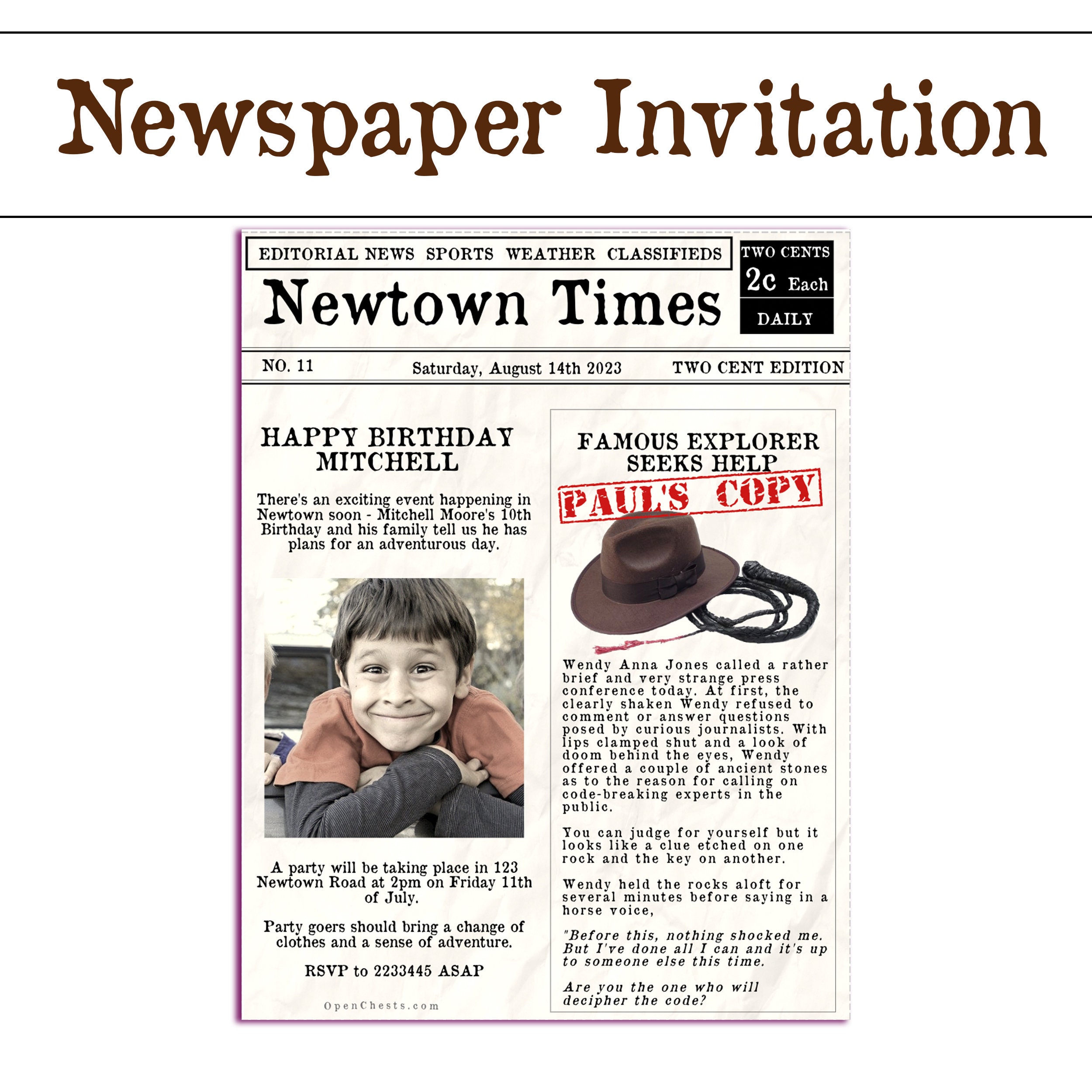 Old Newspaper Invitation Template That You Can Edit Corjl - Etsy