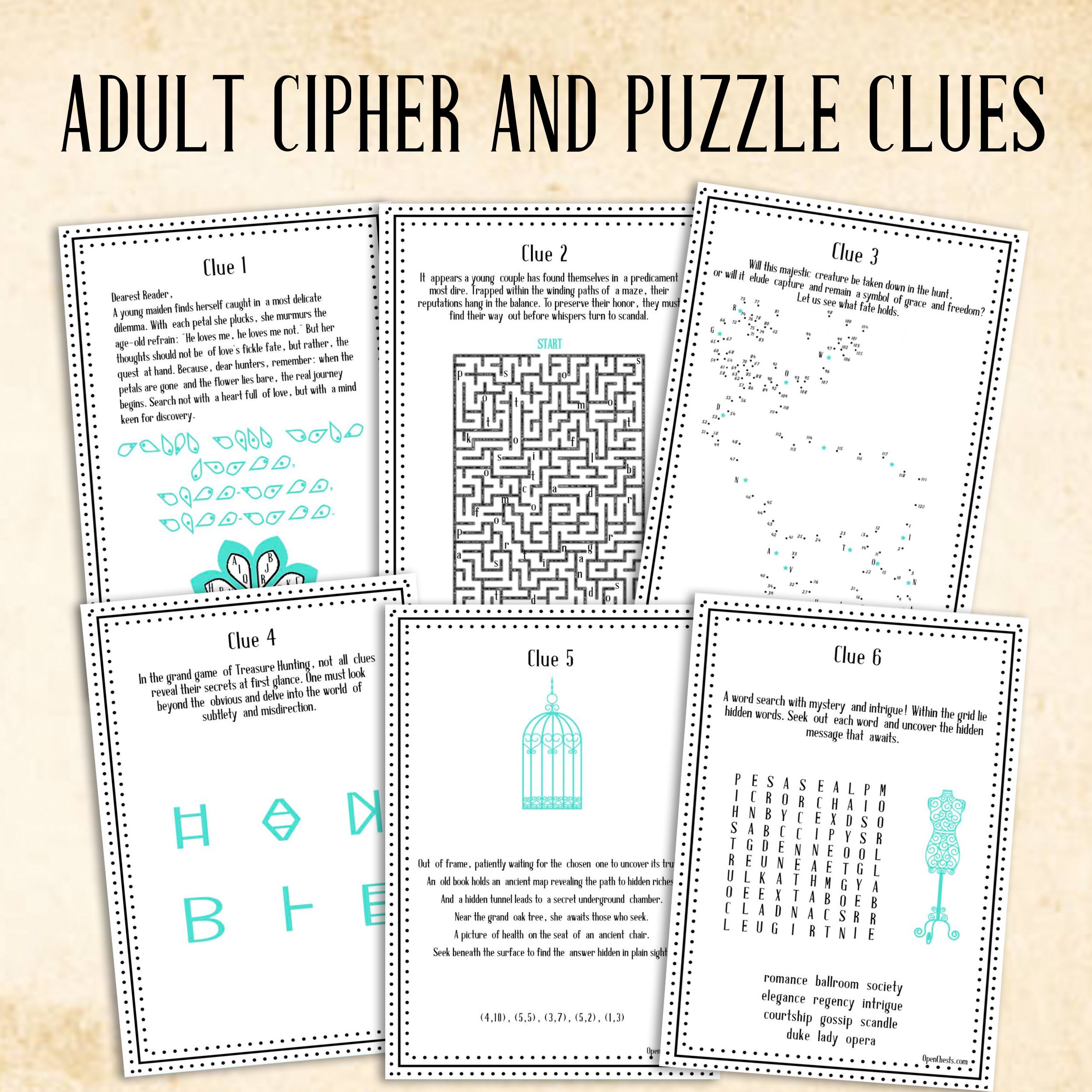 Victorian Themed Treasure Hunt Clues Adult Puzzles and Ciphers Editable ...