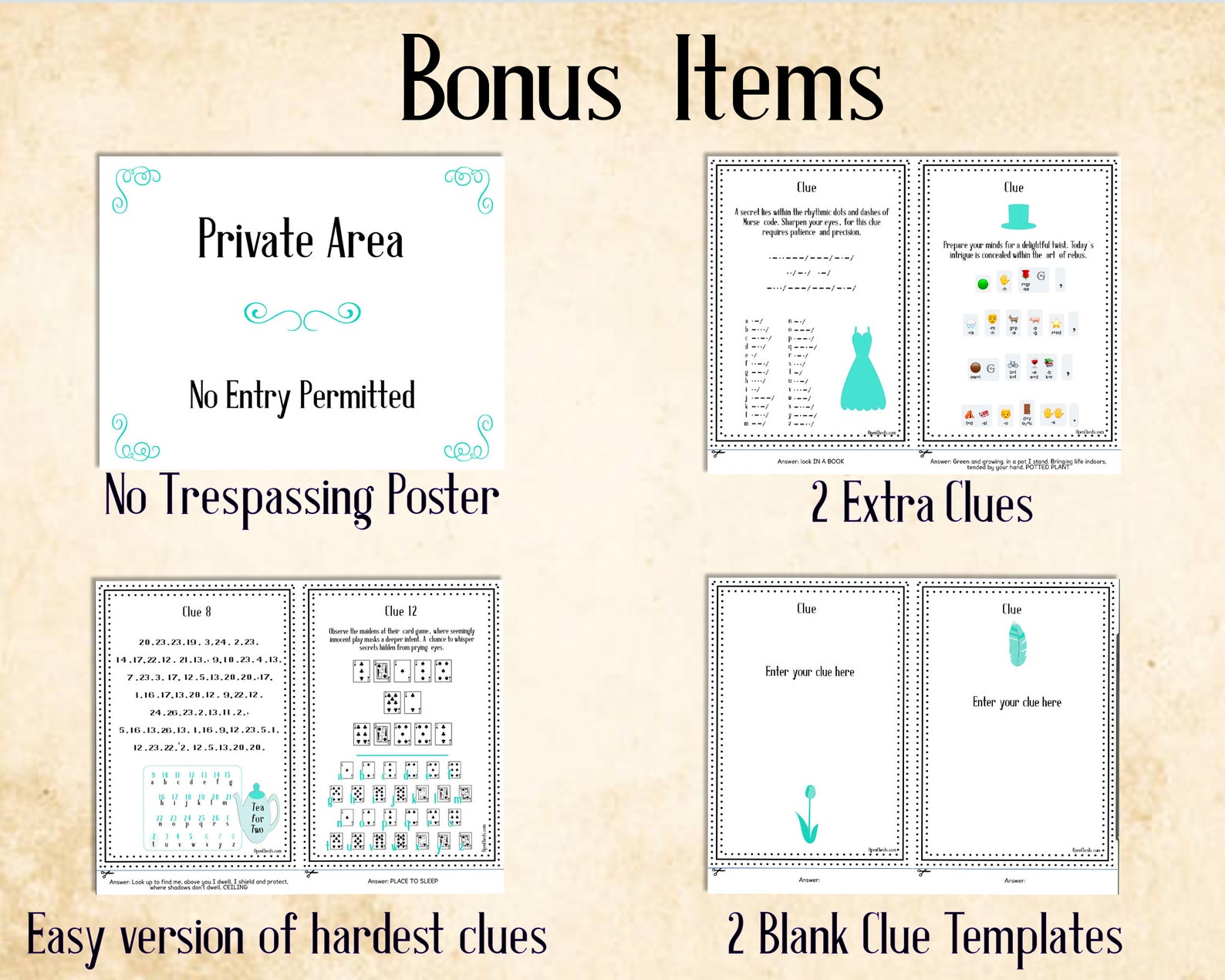 Victorian Themed Treasure Hunt Clues Adult Puzzles and Ciphers Editable ...