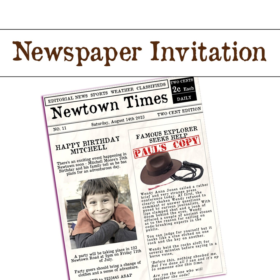 Old Newspaper Invitation Template That You Can Edit | Corjl Invite - Etsy