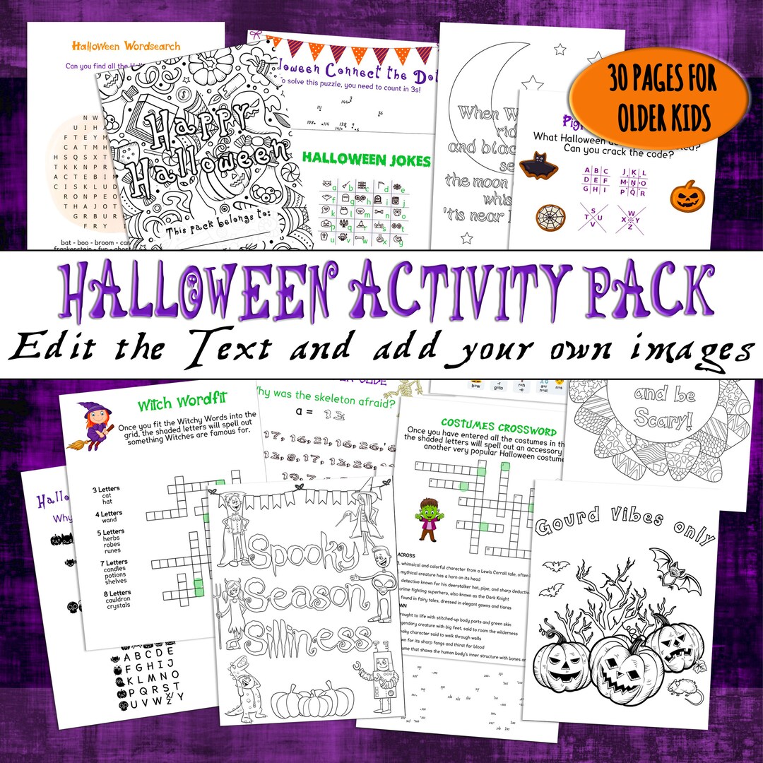 Halloween Printable 30 Activities for Older Kids, Coloring Pages and ...