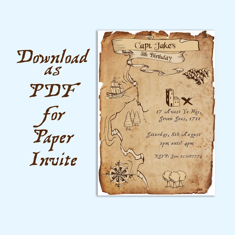 Treasure Map Invitations Phone and Paper Pirate Party Invite - Etsy