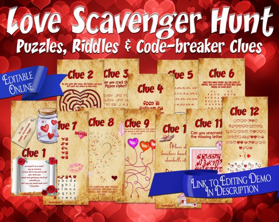 Romantic Scavenger Hunt Clues Editable Puzzles And Riddles Treasure