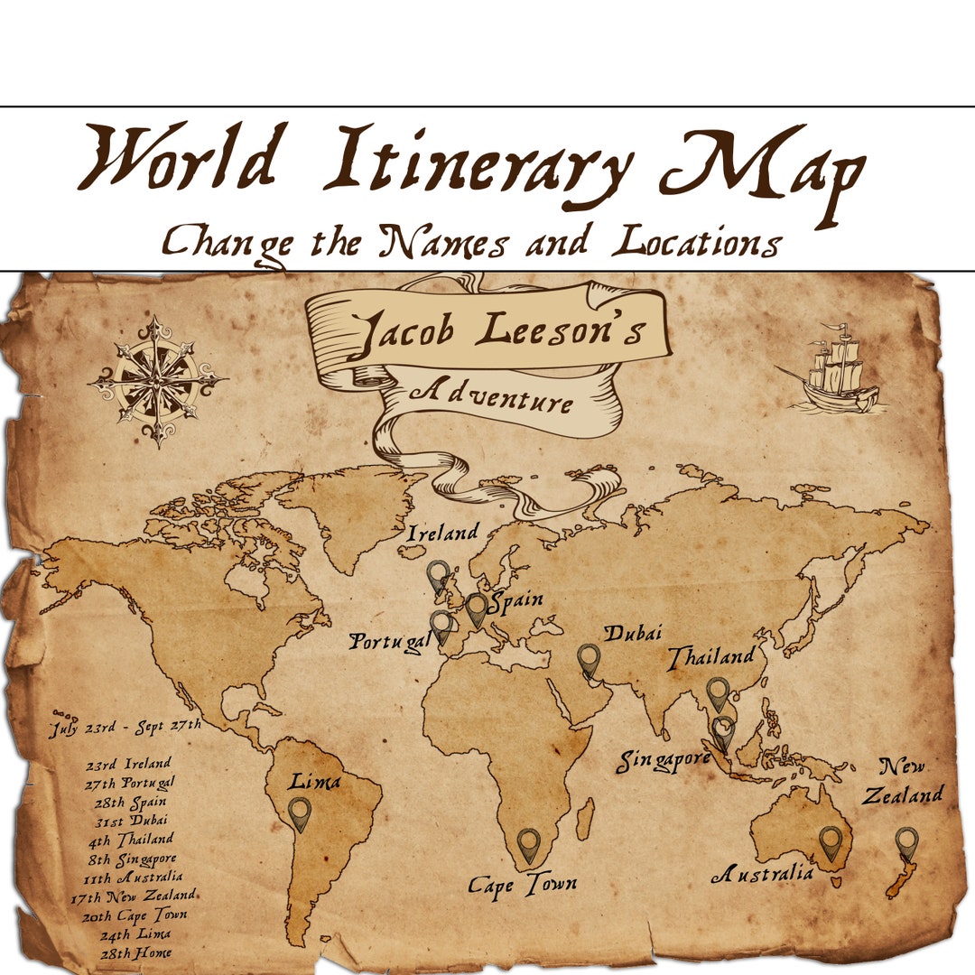 Treasure Map of World Travel Itinerary Printable Templates You Can Edit ...