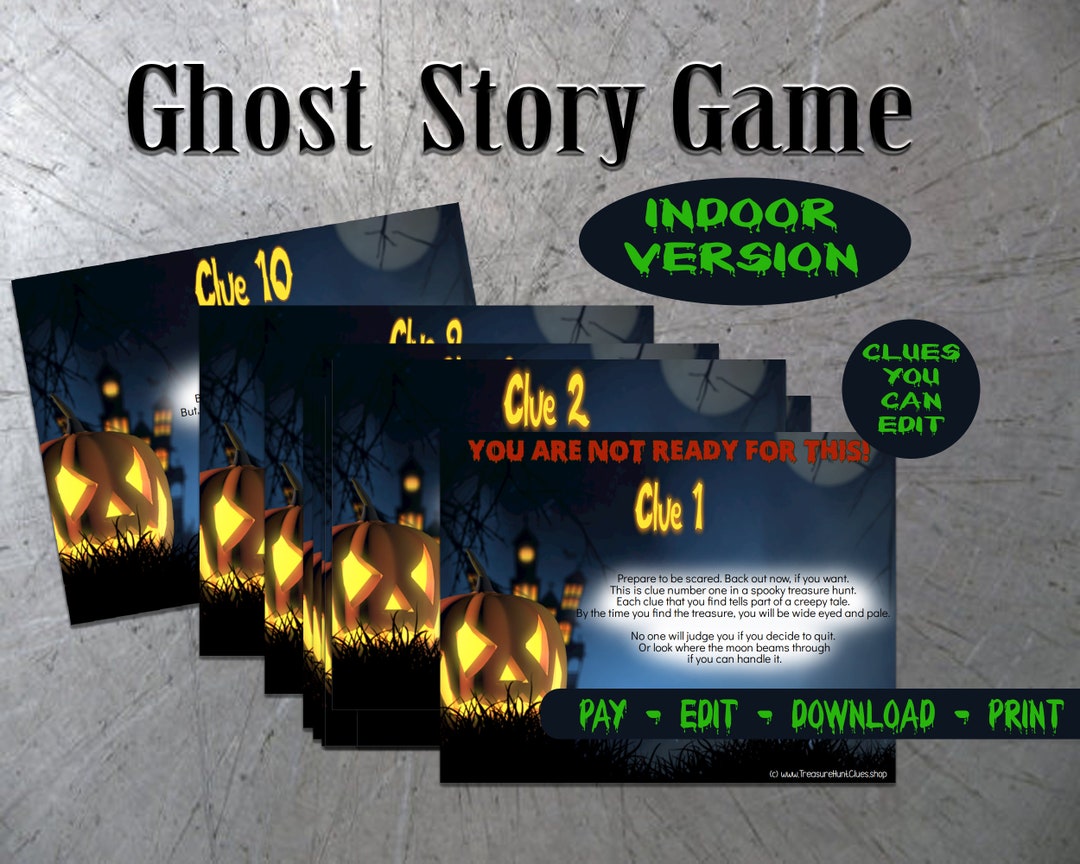 Indoor Halloween Game - Printable Ghost Story Treasure Hunt Clues ...