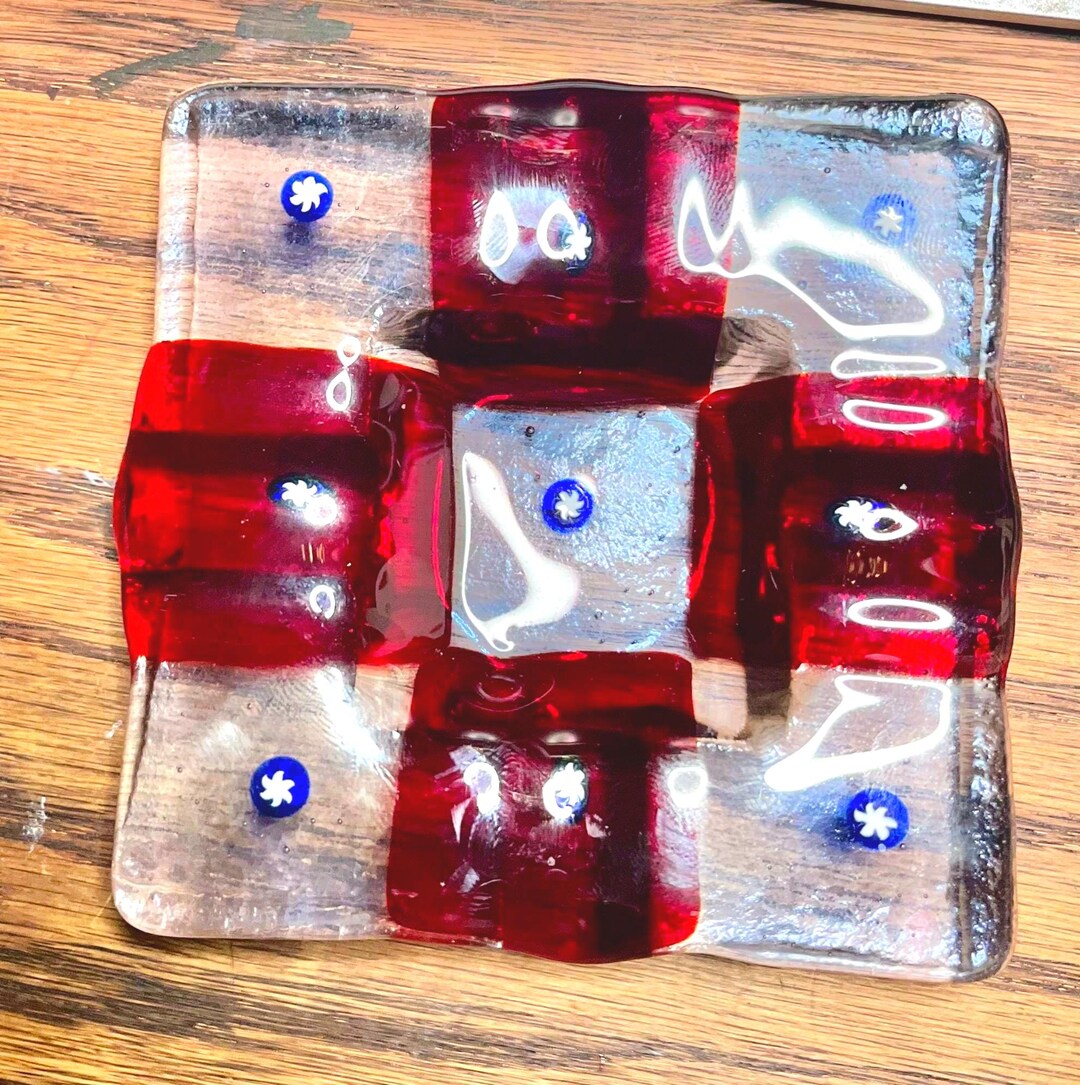 Mid-century Modern Murano Art - Ruby Red & Clear Millefiori Slumped ...
