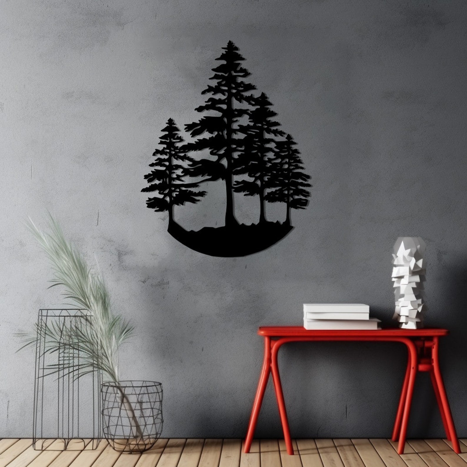 Pine Tree Metal Wall Decor, Metal Tree Wall Art, Large Metal Wall Art ...
