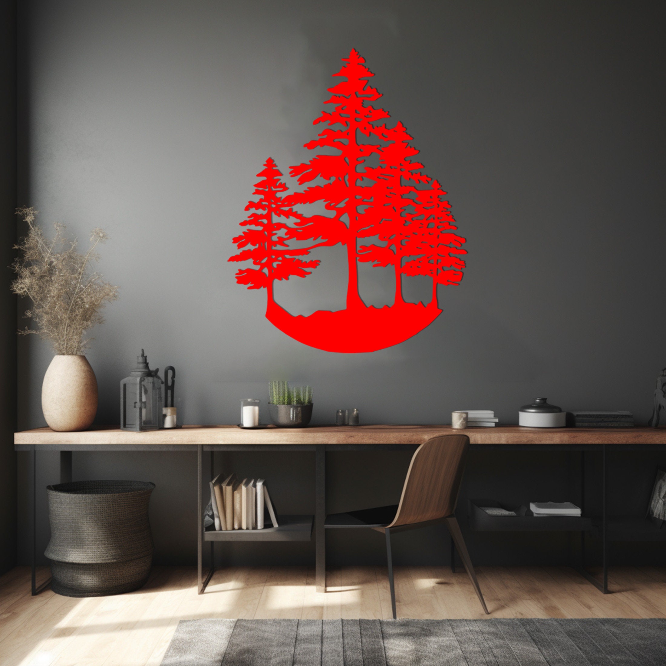 Pine Tree Metal Wall Decor, Metal Tree Wall Art, Large Metal Wall Art ...