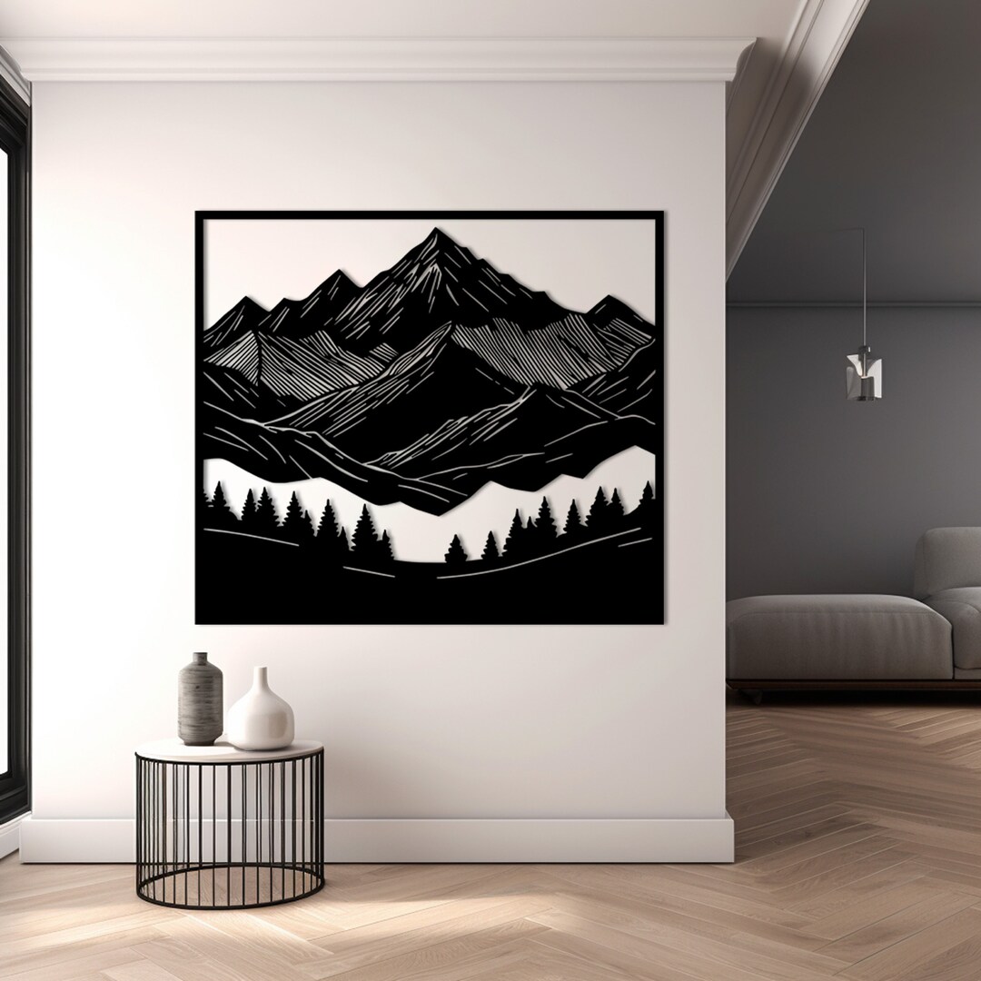 Mountain Metal Wall Art, Large Mountain Wall Art, Forest Metal Wall Art ...