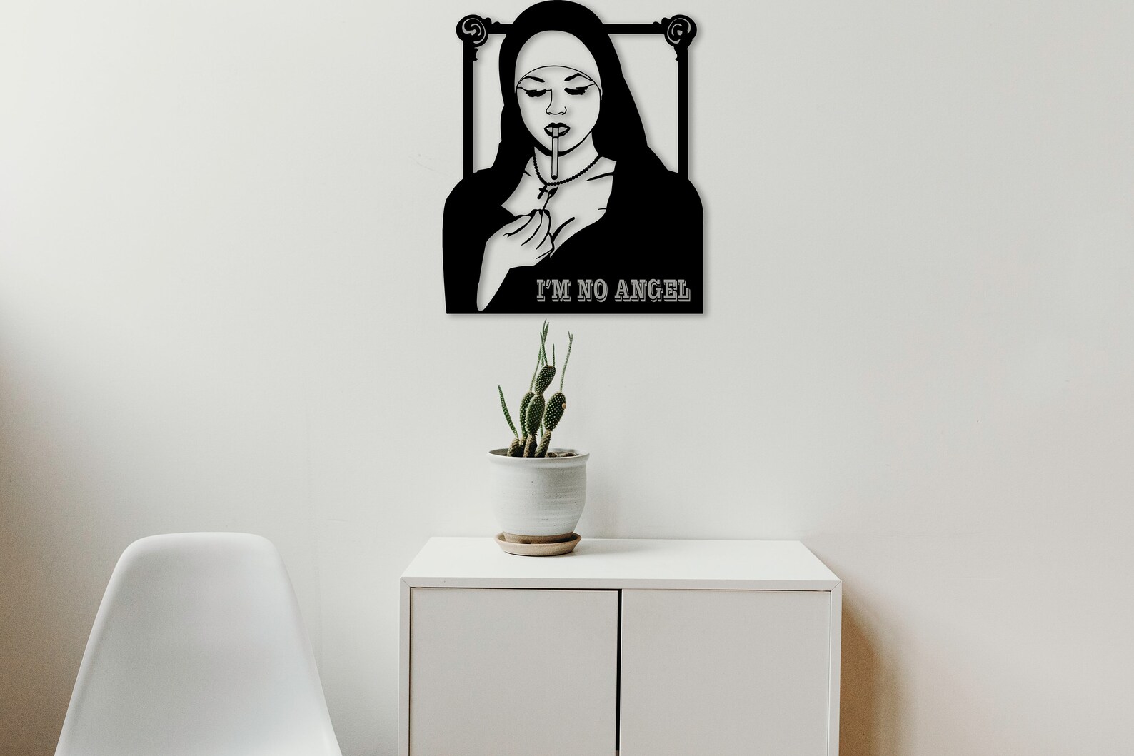 Smoking Nun Metal Art, Feminist Wall Decor, Metal Wall Art, Metal Wall ...