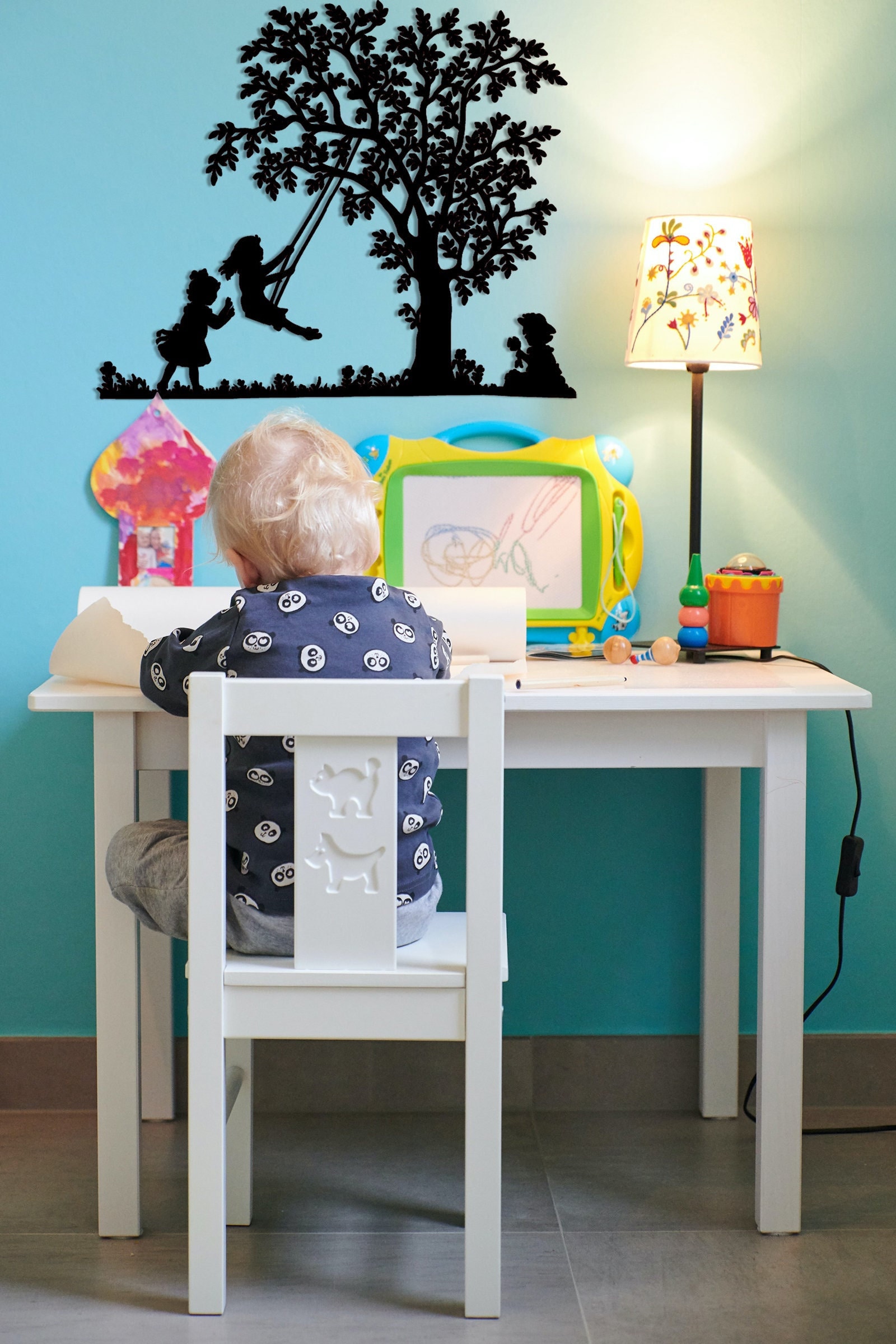 Children and Swing Metal Wall Art, Swinging, Living Room Wall Decor ...