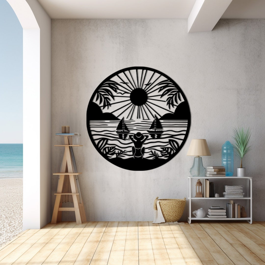 Hello Summer Metal Wall Art, Summer Woman Decor, Beach Decor, Sea and ...