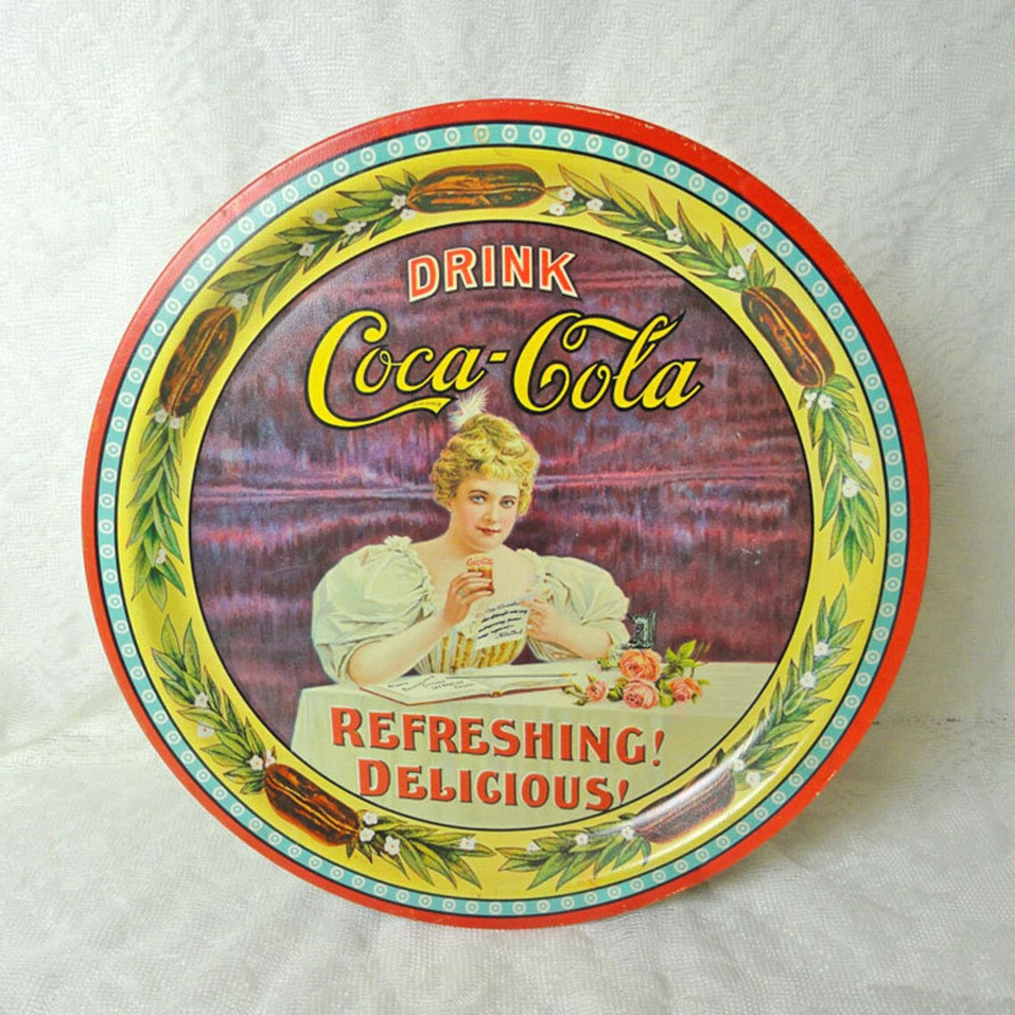 Vintage 1976 Coca Cola Hilda Clark Round Metal Serving Tray 75th ...