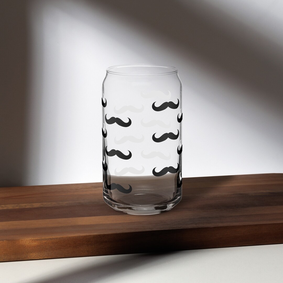 Can-shaped Glass With Mustache Design, 16oz Glass Pint, Moustache ...