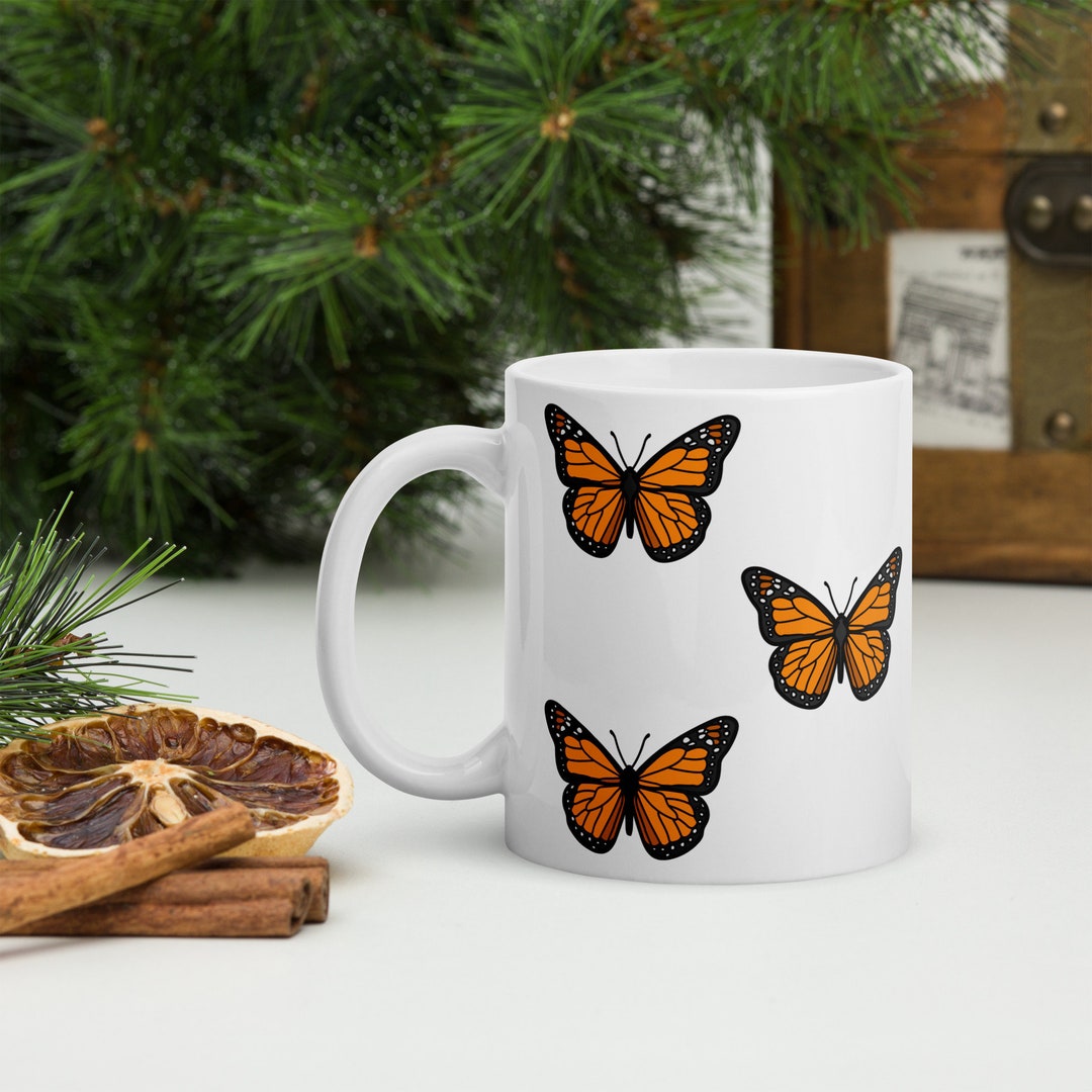 Orange Monarch Butterfly Coffee Mug, Ceramic Butterfly Mug, Free ...